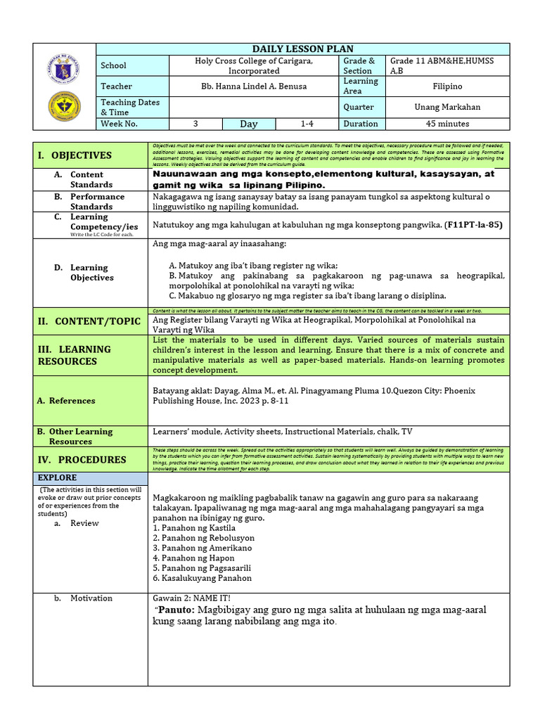 Hanna Benusa DLP 3rd Week Kom. Pan | PDF