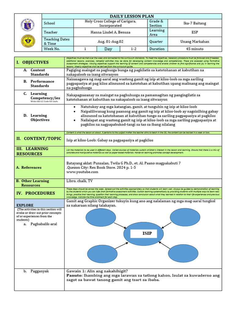 Hanna Benusa DLP ESP Week 1 | PDF