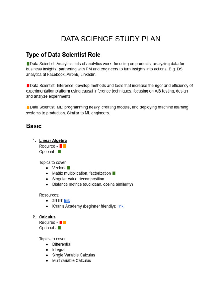 Data Science Study Plan v1 | PDF | Probability Distribution | Machine Learning