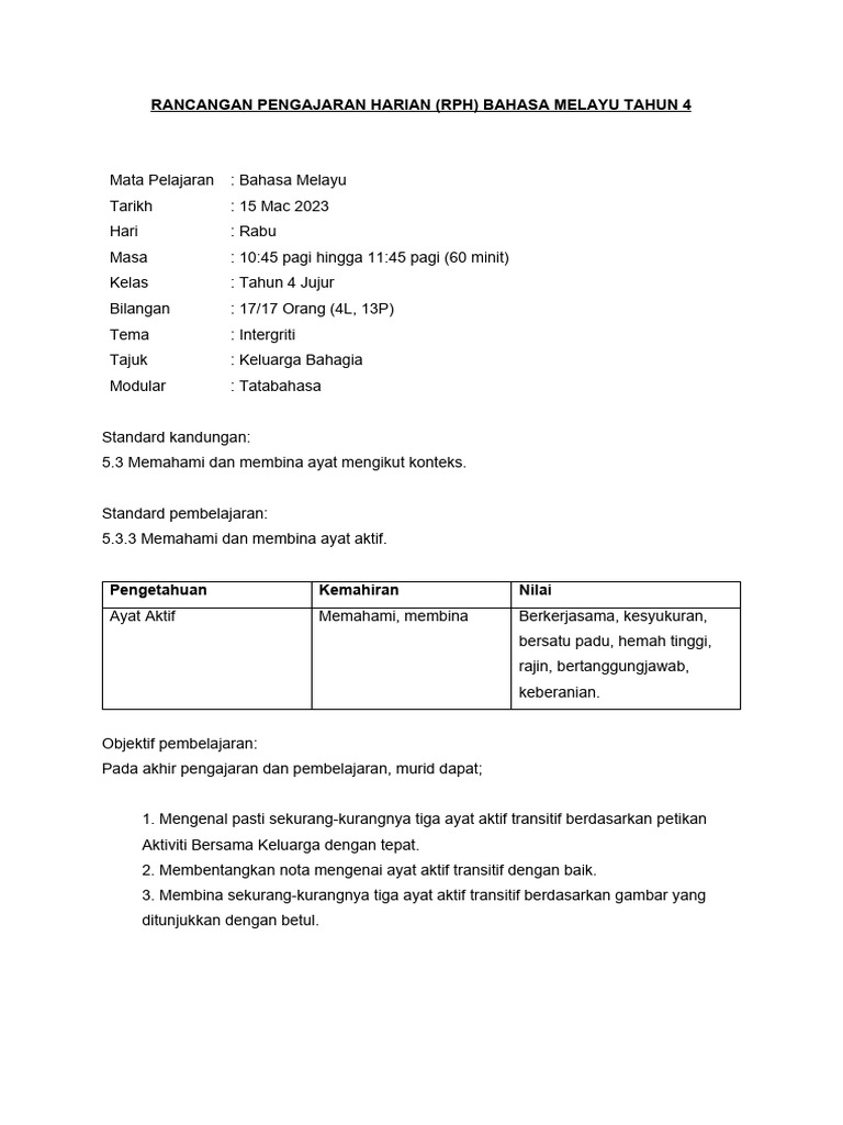 RPH Bahasa Melayu m.7 15032023 | PDF