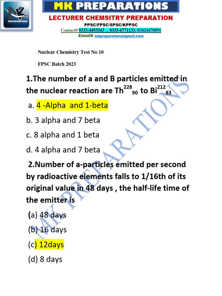 Nuclear Chemistry Test No 10 KEY | PDF | Radioactive Decay | Neutron