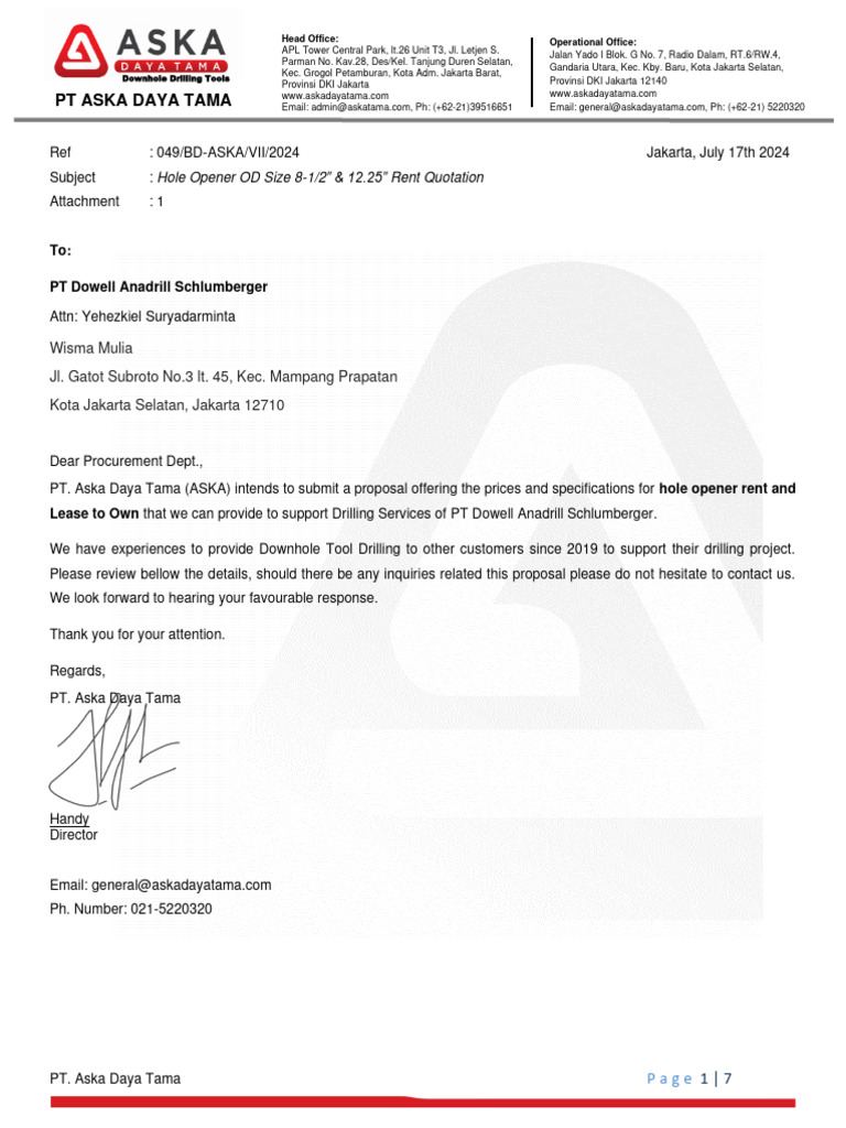 Quotation Downhole Tools To SLB - Hole Opener 8.5 & 12.25 - 240717 ...