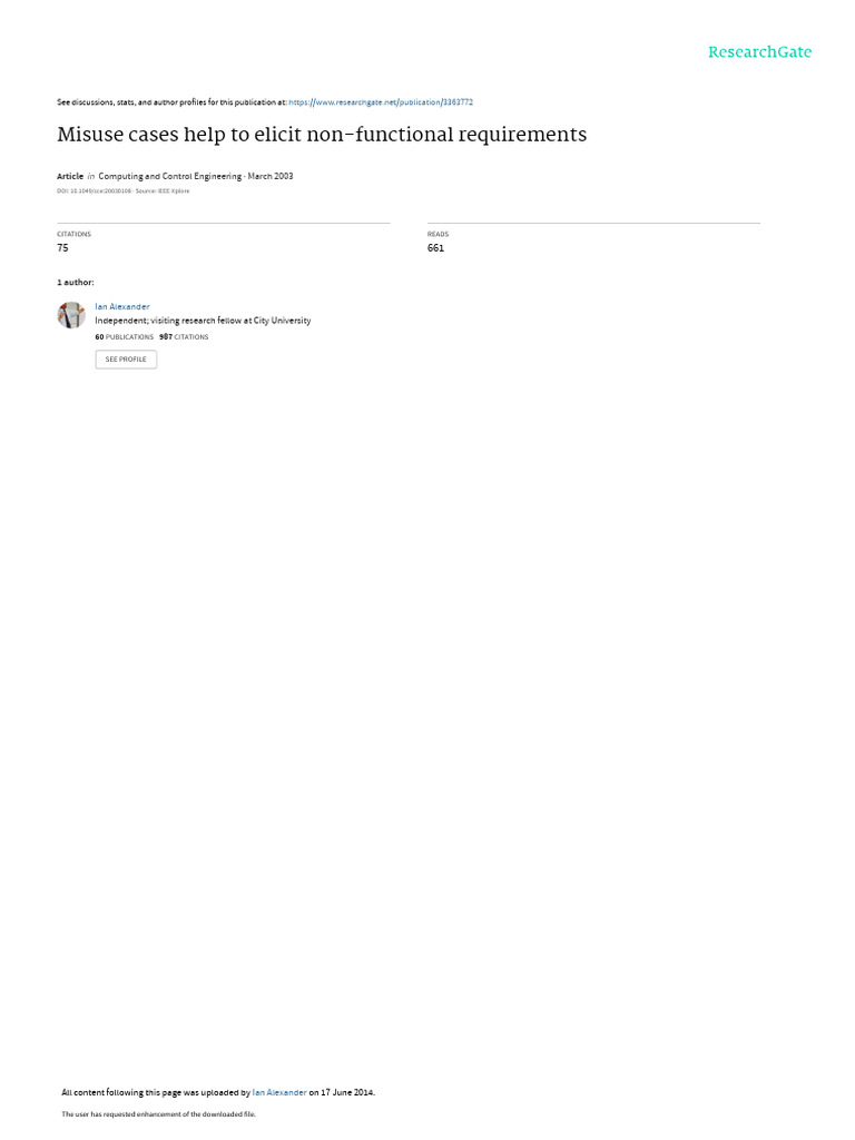 Misuse Cases Help To Elicit Non-Functional Requirements | PDF | Use Case | Systems Engineering