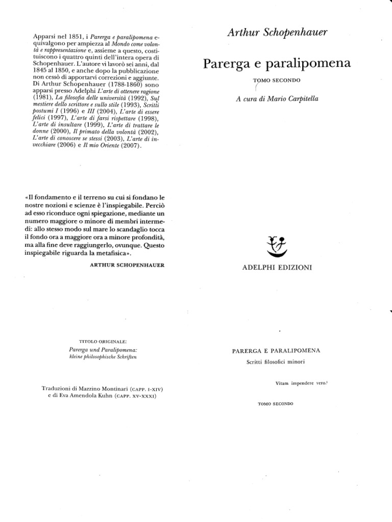 (Gli Adelphi 141) Arthur Schopenhauer, Giorgio Colli (Editor) - Parerga ...