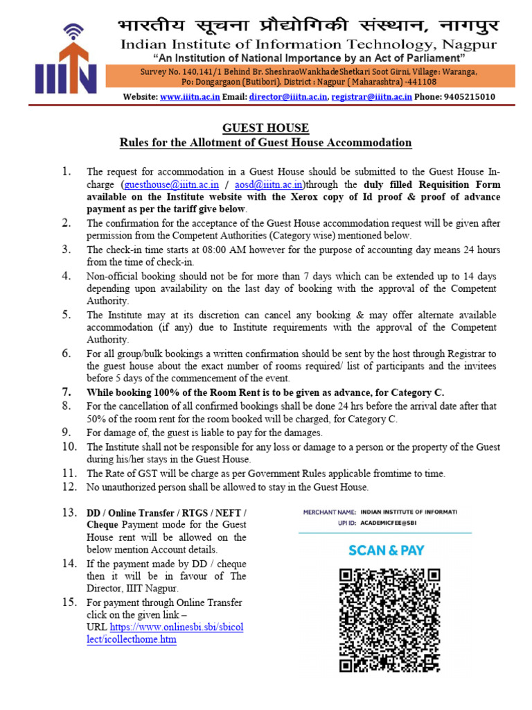 Guest House Allotment Rules and Rates | PDF