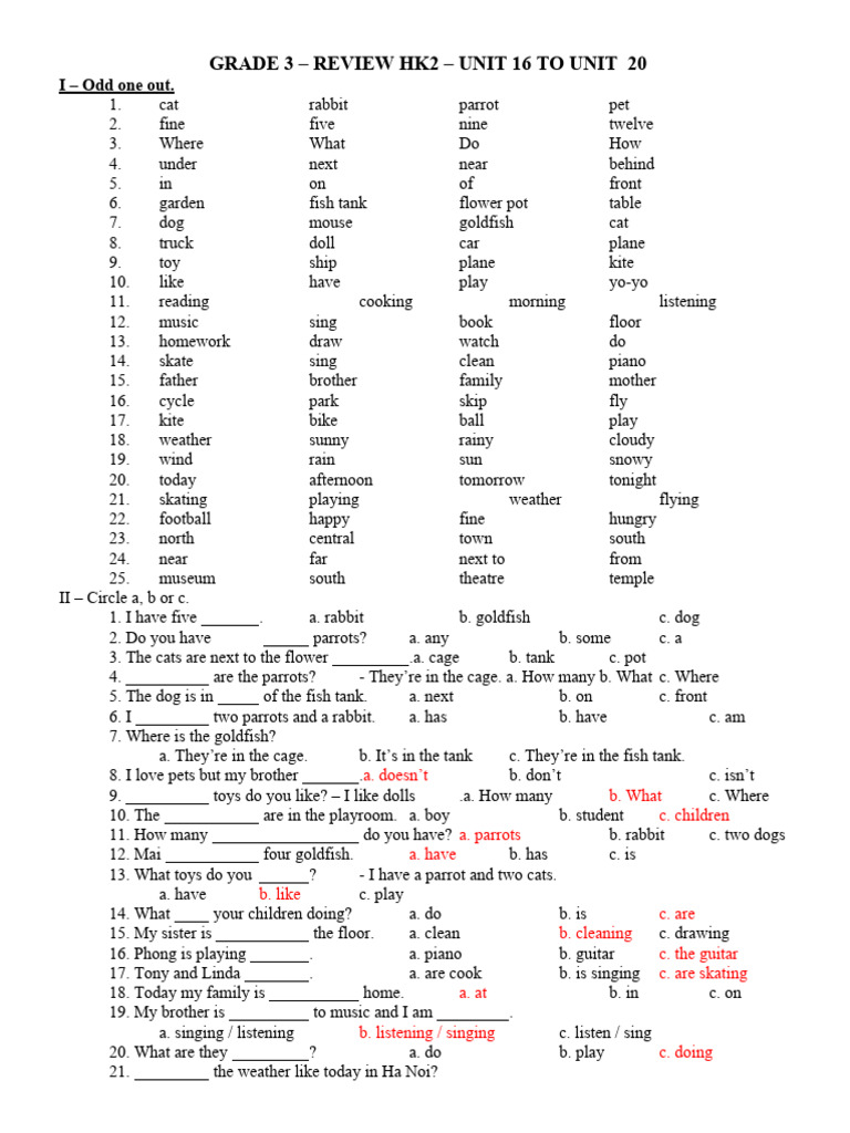 De Cuong On Thi hk2 Lop 3 Unit 16-20 | PDF | Hue