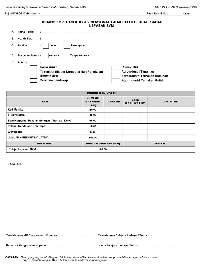 3a Borang Pendaftaran Koperasi DVM Umum 2024 Lepasan SVM Updated | PDF