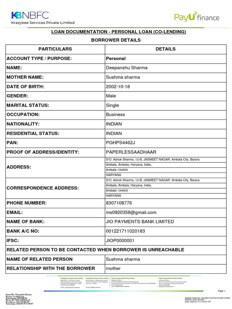 Loan Documentation - Customer Copy - KB240510UXYRO | PDF | Loans ...