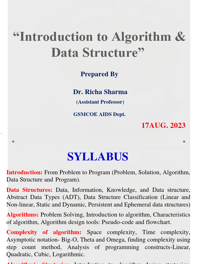 Unit 1-fds-2020 | PDF | Algorithms | Data Type