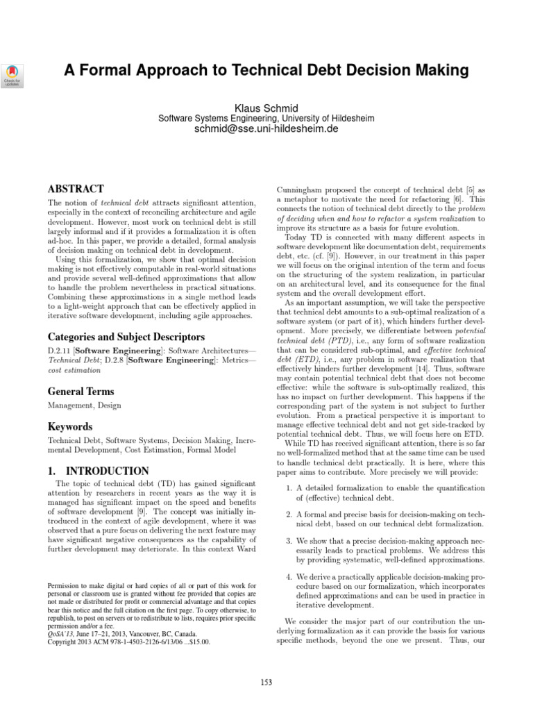 AFormal Approach to Technical Debt Decision Making | PDF | System | Sequence
