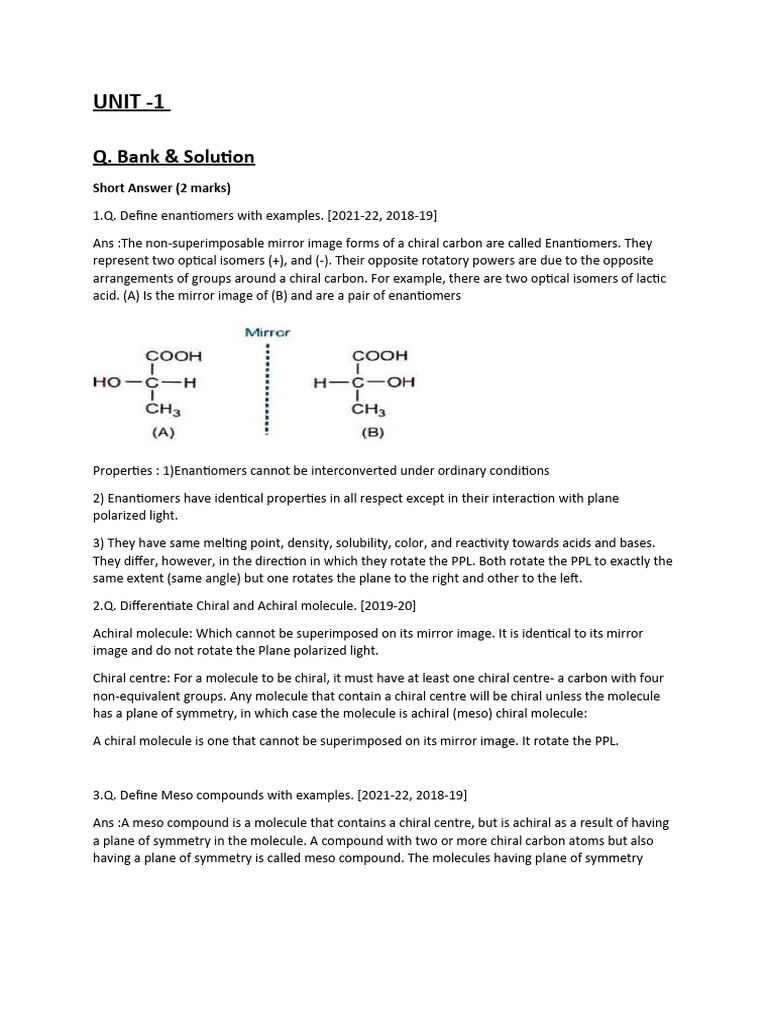 UNIT - 1 (Q. B.) Organic Chemistry - 3 - 1 | PDF | Chirality (Chemistry) | Isomer