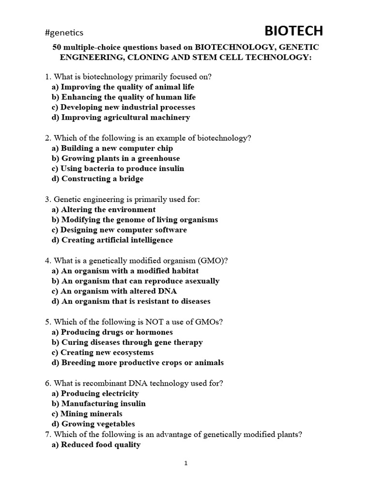MCQ Biotech | PDF | Stem Cell | Biotechnology