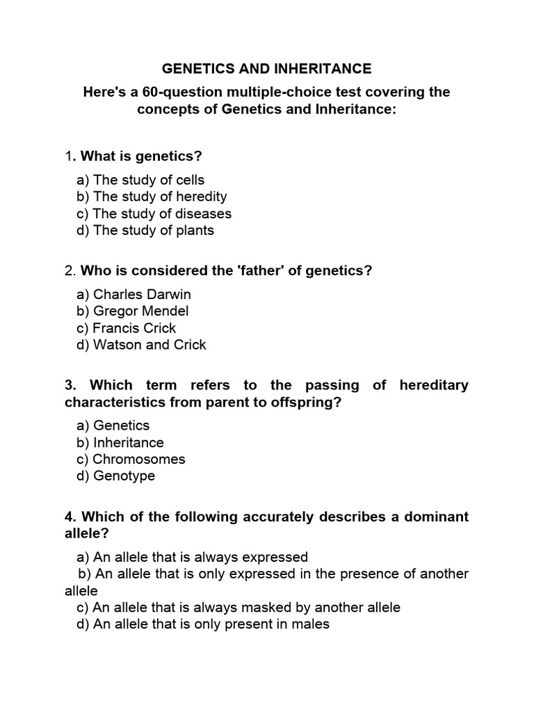 Genetics and Inheritance | PDF | Dominance (Genetics) | Zygosity Genetics and Inheritance | PDF | Dominance (Genetics) | Zygosity