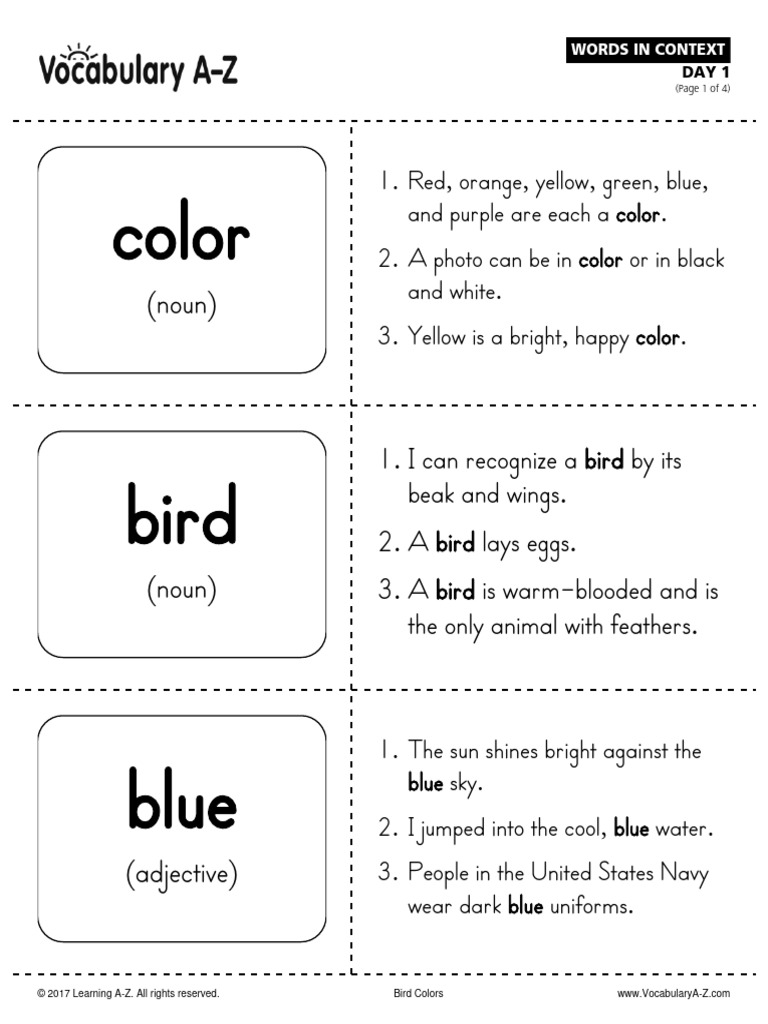 Bird Colors - Vocab | PDF | Color | Adjective