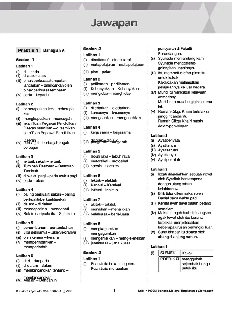 Jawapan Buku Teks BM Tingkatan 1 | PDF