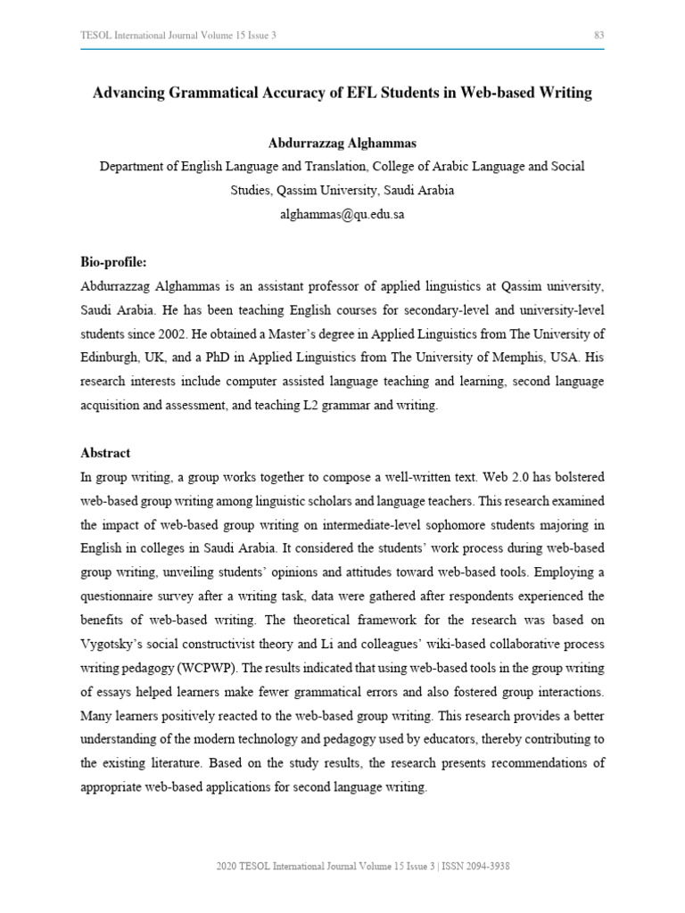 Advancing Grammatical Accuracy of EFL Students in Web-Based Writing | PDF | English As A Second ...