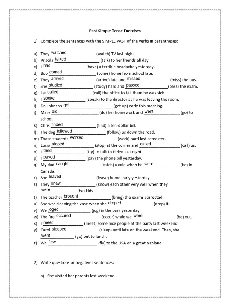 Past Simple Tense Exercises - 42 - 13 10 | PDF | Grammar | Linguistics