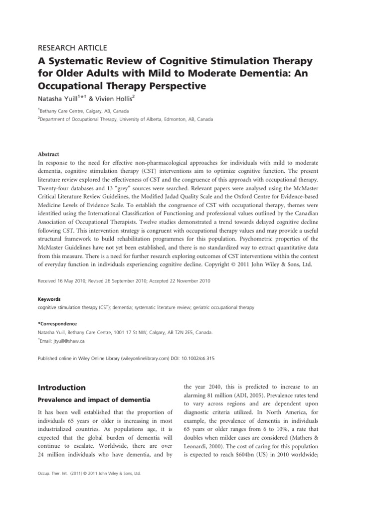2011 - A Systematic Review of Cognitive Stimulation Therapy | PDF ...
