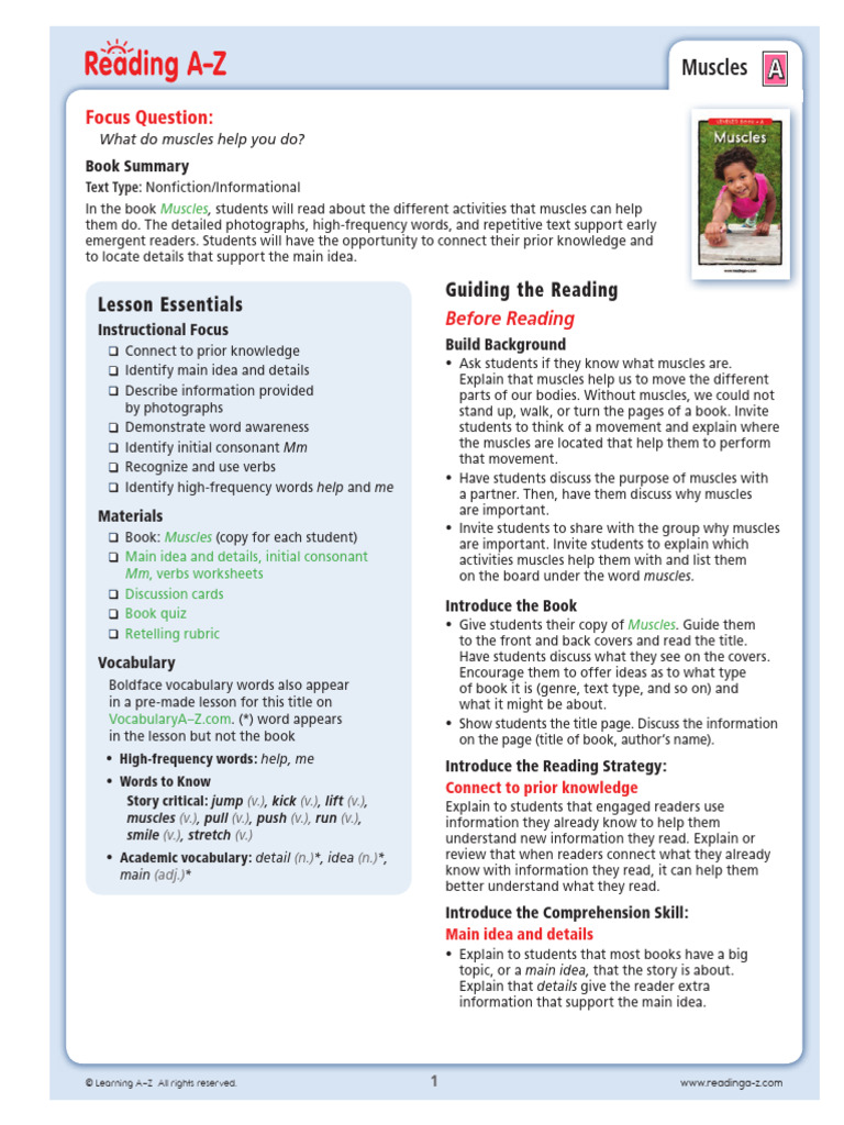 Raz La47 Muscles LBLP | PDF | Reading Comprehension | Books