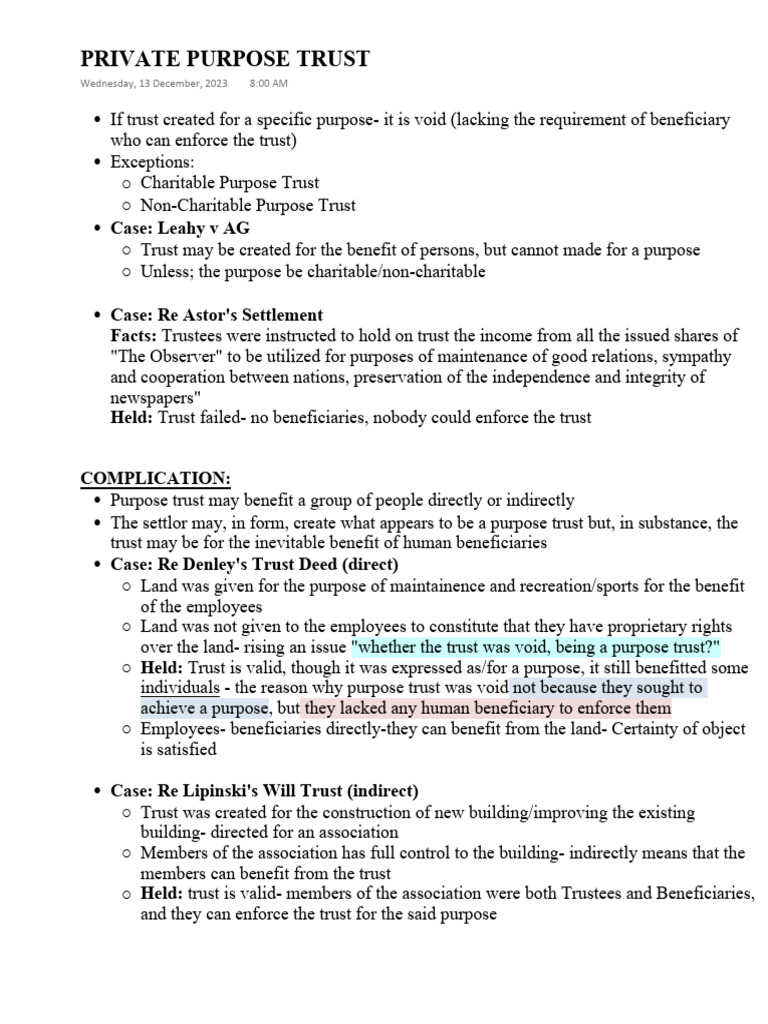 PRIVATE PURPOSE TRUST | PDF | Property Law | Private Law