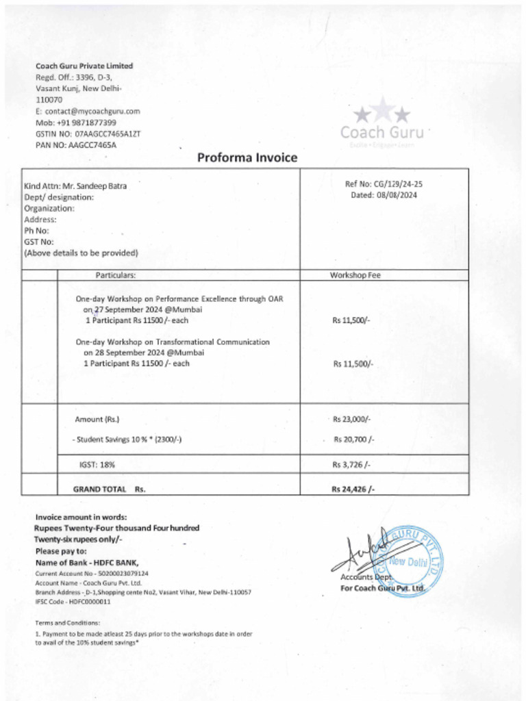 Proforma Invoice - Mumbai | PDF