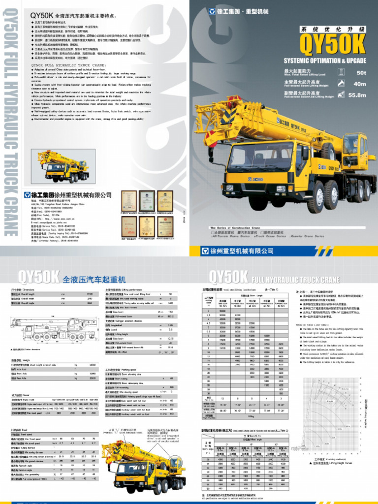 LOADCHART XCMG - QY50k 50TON (Mobile Crane) | PDF