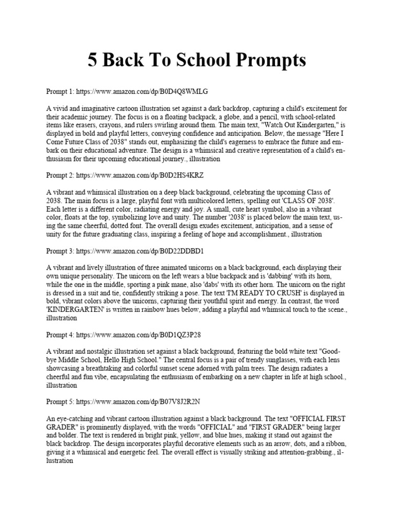 5 Back To School Prompts WORD | PDF