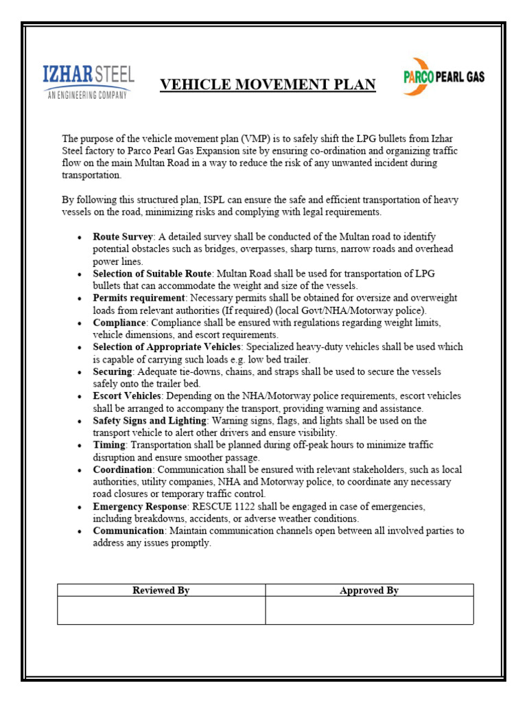 Vehicle Movement Plan For Transportation of LPG Vessels | PDF | Traffic ...