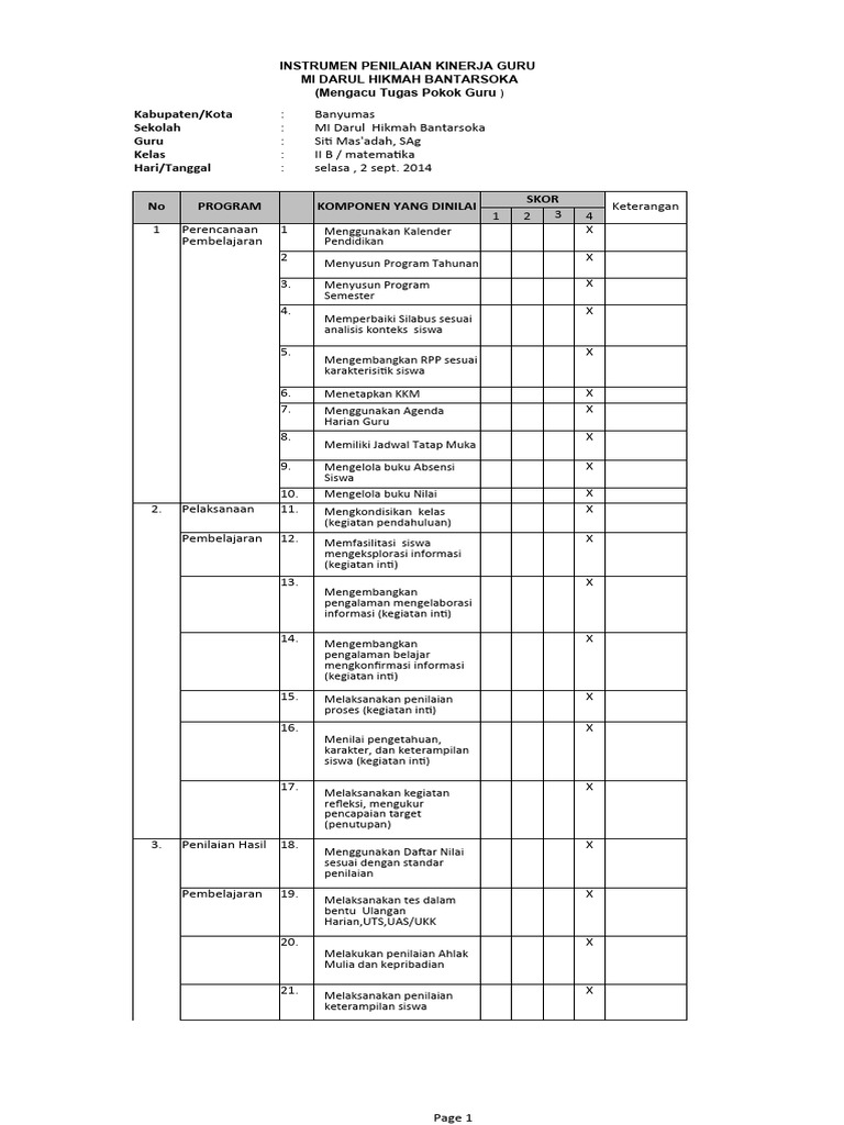 Penilaian-Kinerja-Guru-MI KRT 2 | PDF