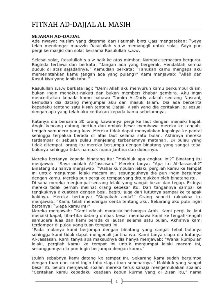 Fitnah Dajjal Dan Asal Usulnya | PDF