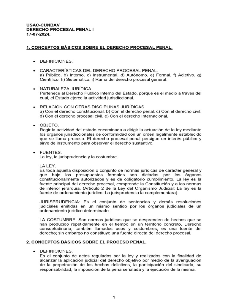 CURSO DE DERECHO PROCESAL PENAL I 2024 | PDF | Ley procesal | Caso de ley