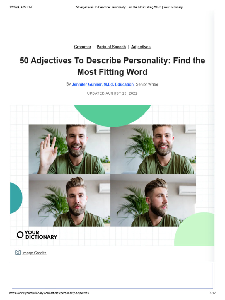 50 Personality Adjectives List | PDF | Extraversion And Introversion ...