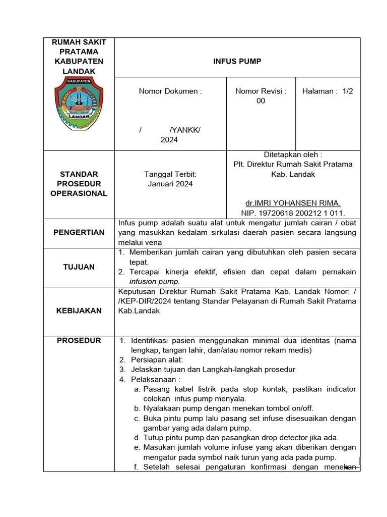 Prosedur Penggunaan Infus Pump | PDF