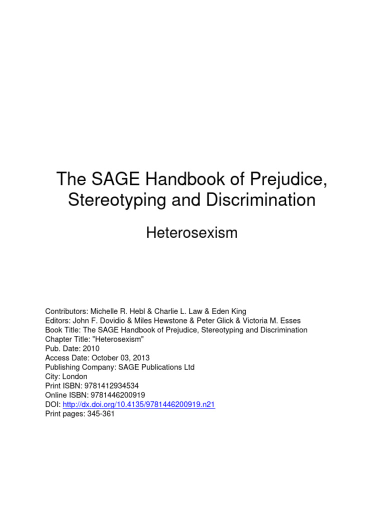 Heterosexism (Capítulo de Livro) - The SAGE Handbook of Prejudice, Stereotyping and ...