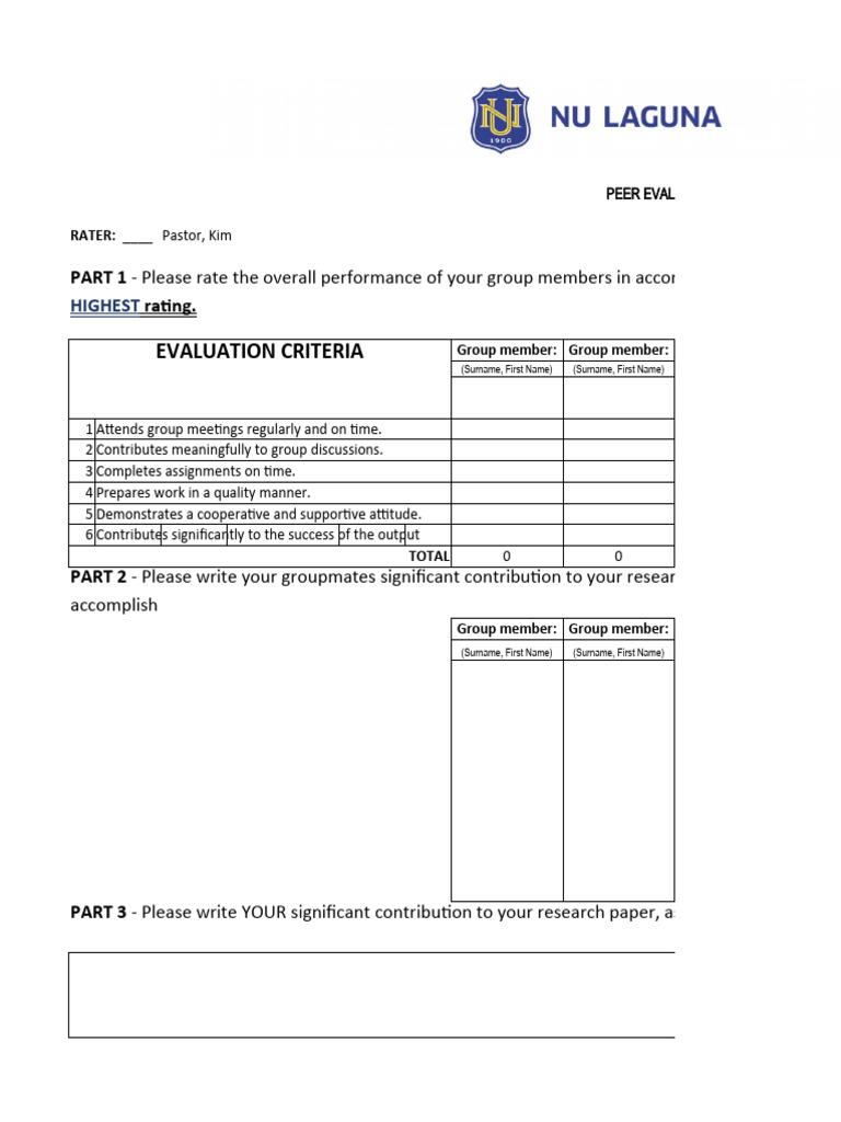 Peer Evaluation - Interim Assessment 1 | PDF | Career & Growth ...