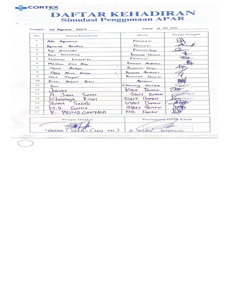 Daftar Kehadiran Simulasi Apar | PDF