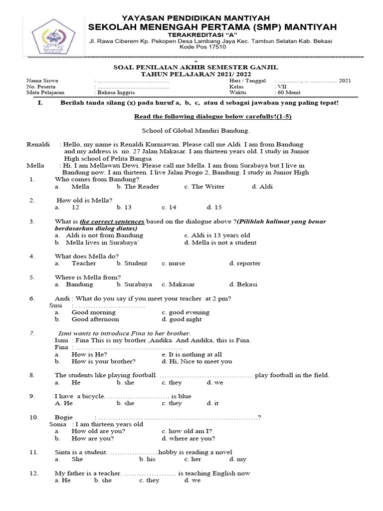 PAS BHS INGGRIS Agus KLS 7 2021 | PDF | Fruit