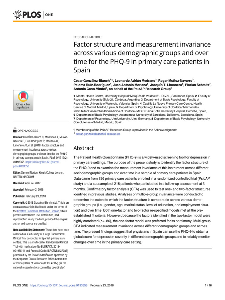 Factor Structure and Measurement Invaria | PDF | Major Depressive ...