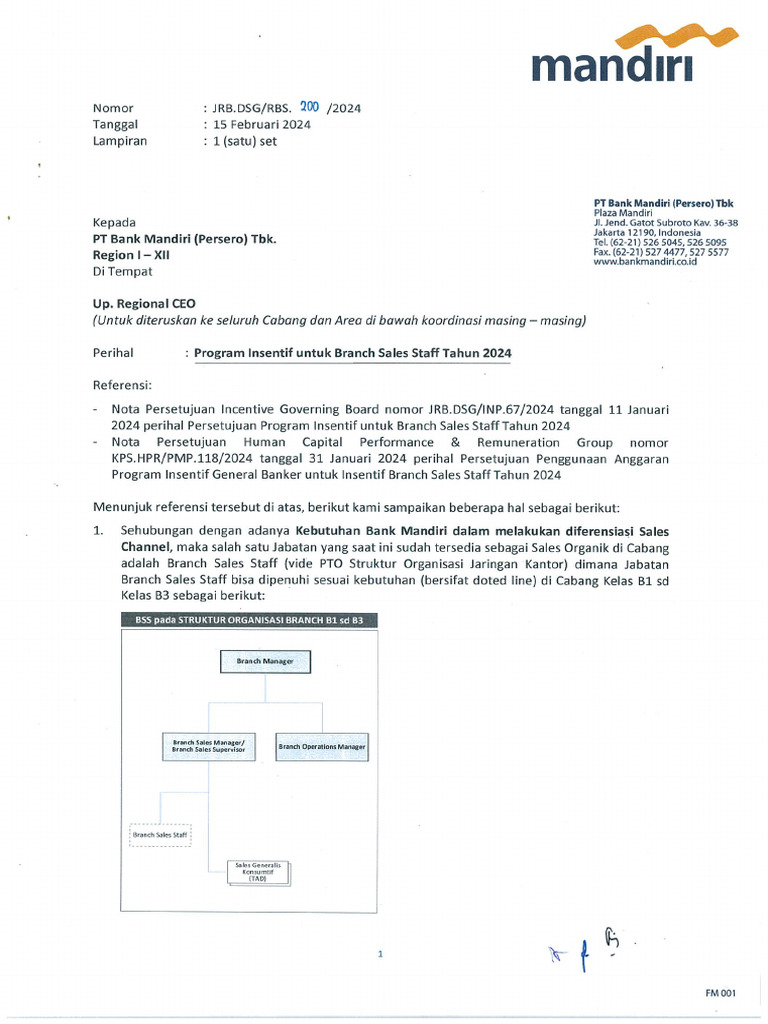 Surat Program Untuk Branch Sales Staff Tahun 2024 | PDF
