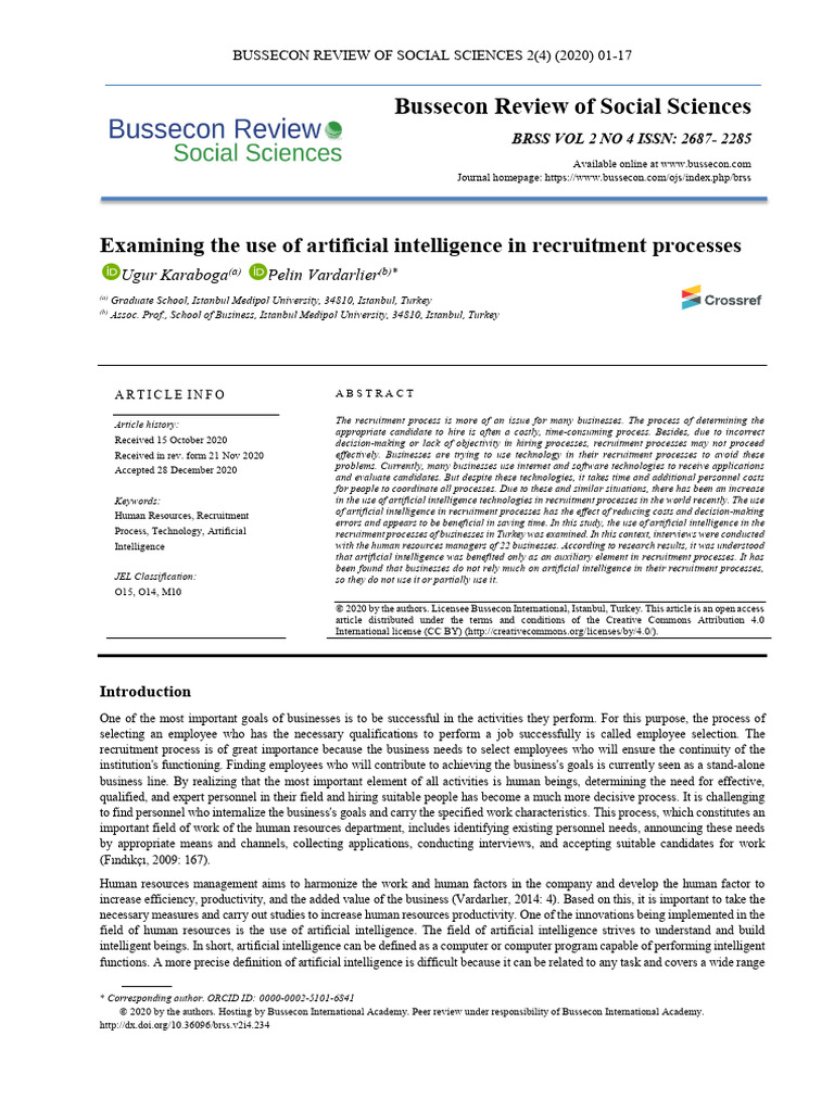 Examining The Use of Artificial Intelligence in Re | PDF | Recruitment | Artificial Intelligence