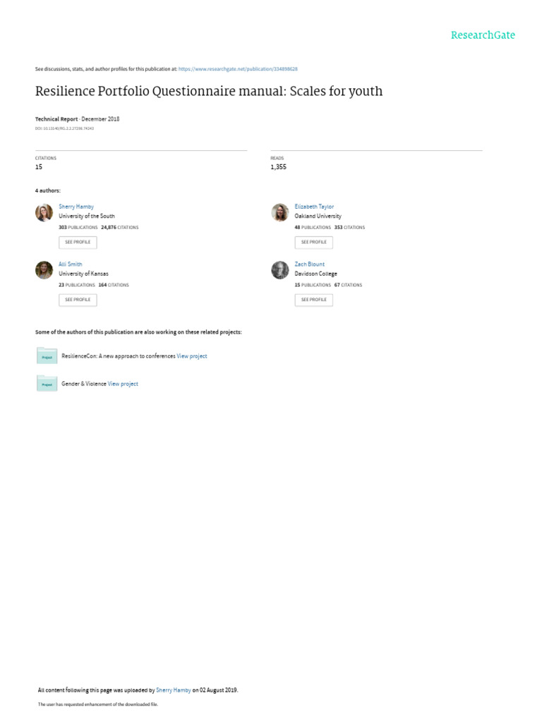 ResiliencePortfolioQuestionnairemanual - Scalesforyouth Medir ...