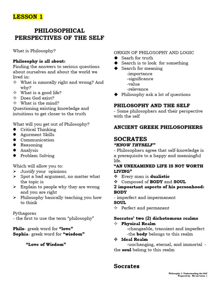 Philo 1 - Understanding The Self | PDF | Soul | Philosophy Of Self