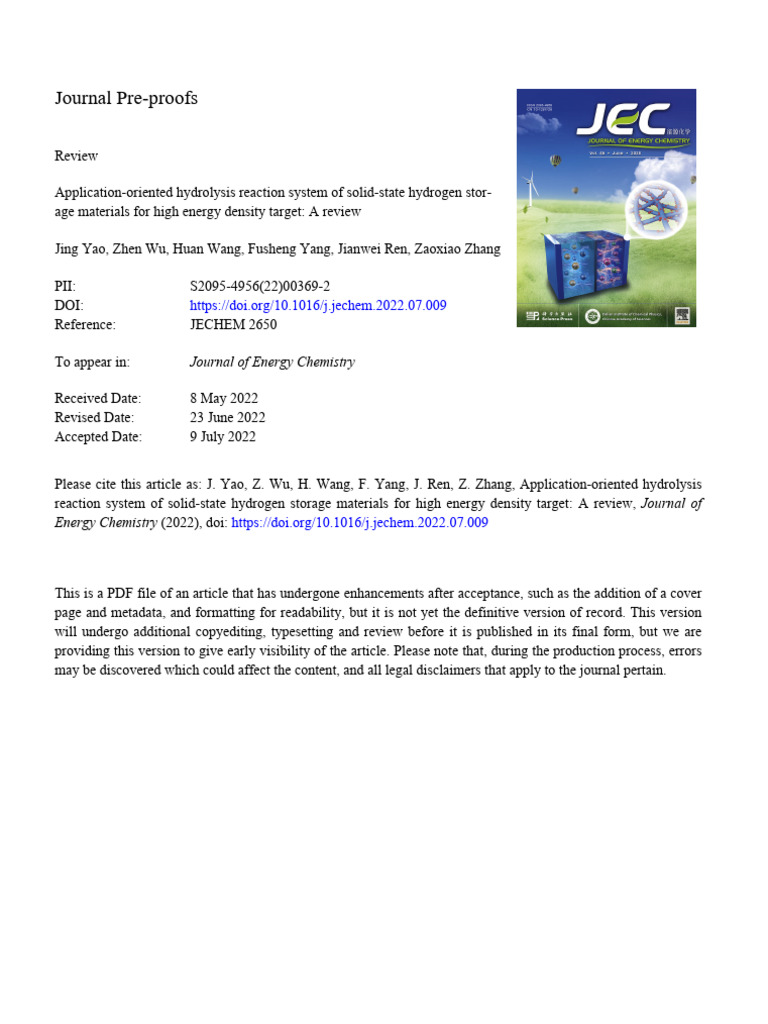 Application-Oriented Hydrolysis Reaction System of Solid-State Hydrogen ...