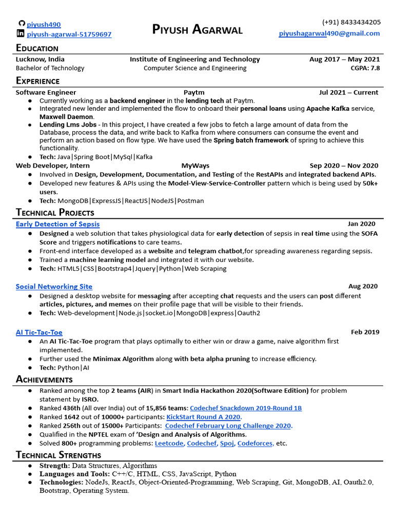 Piyush Agarwal Resume2023 | PDF | World Wide Web | Internet & Web