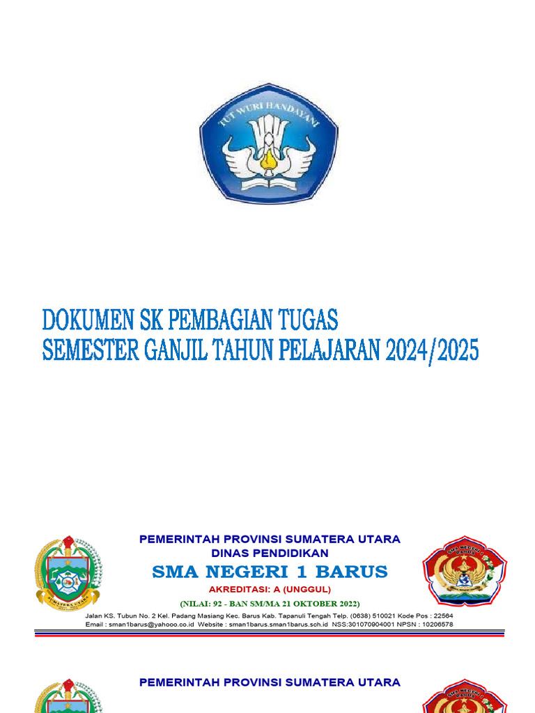 Pembagian Tugas SMAN 1 Barus 2024/2025 | PDF