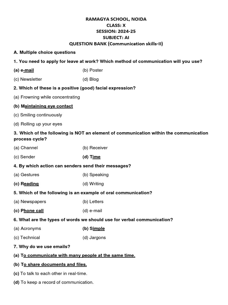 Communication Skills Question Bank | PDF | Communication | Nonverbal ...