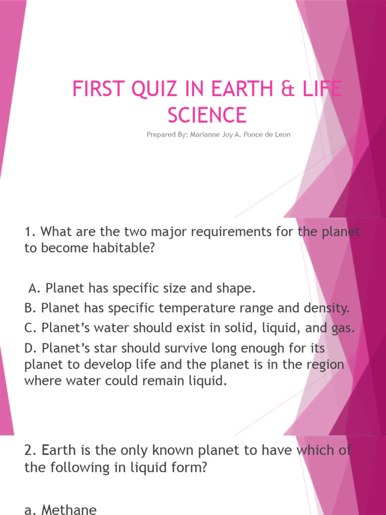 Earth & Life Science Quiz Questions | PDF | Atmosphere | Earth