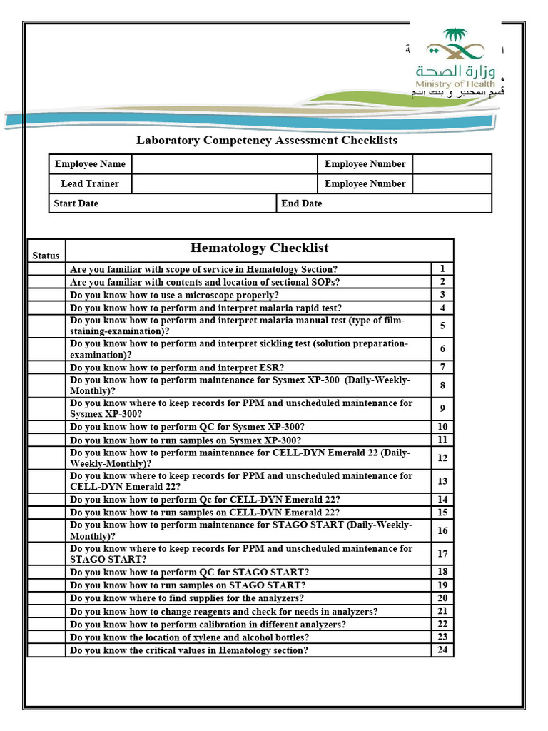 Hematology Checklist | PDF | Hematology | Blood