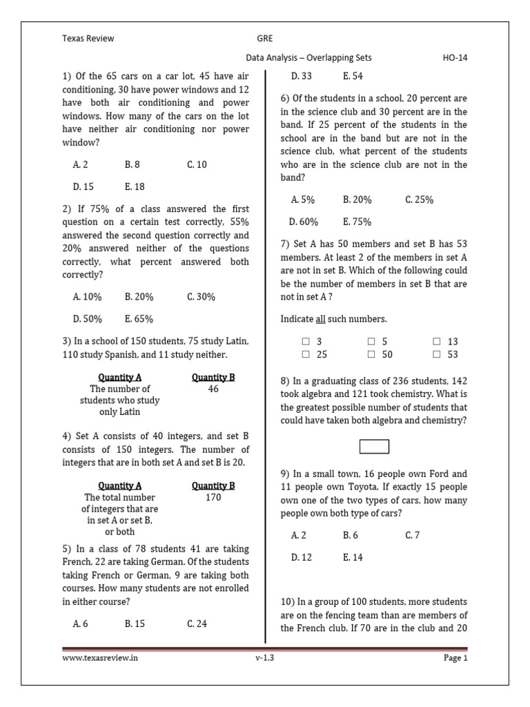GRE Data Analysis: Overlapping Sets | PDF | Mathematics