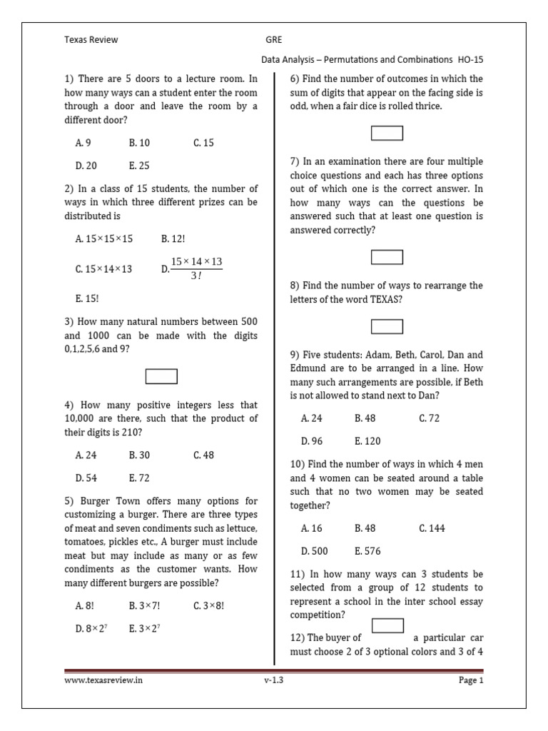 Handout 15 - Permutations and Combinations | PDF